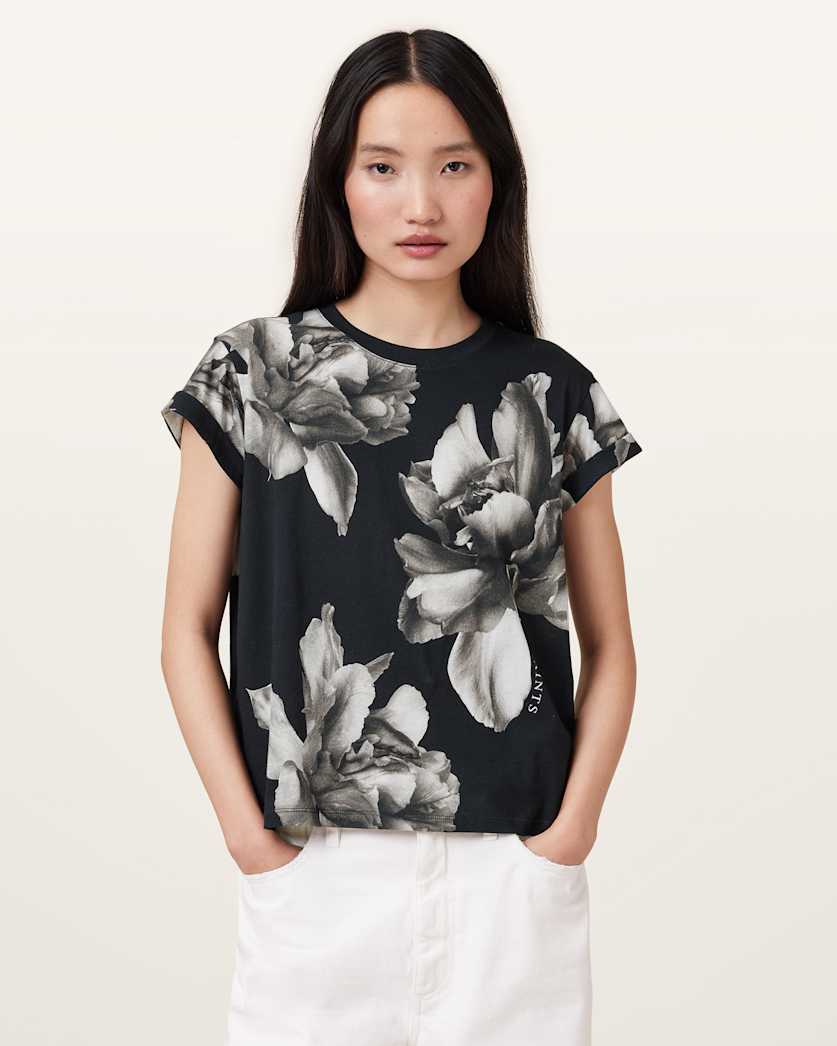 Anna Floral Print Short Sleeve T-Shirt IONE BLACK | ALLSAINTS